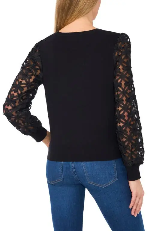 CECE DUPRAZ Mixed Media Lace Sleeve Sweater