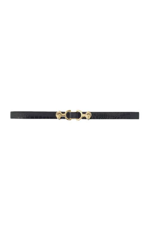 Maje Thin Leather Belt With Lion Bit - Black