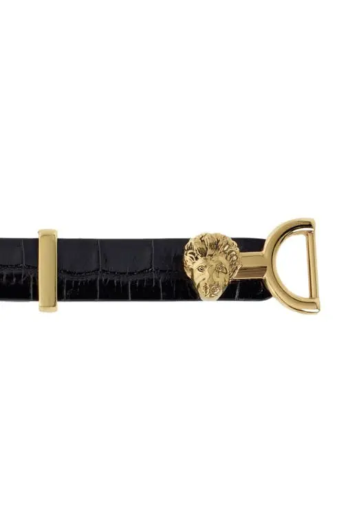 Maje Thin Leather Belt With Lion Bit - Black