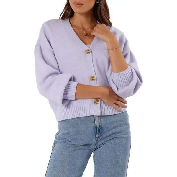 PETAL & PUP Isabel V-neck Cardigan - Lilac