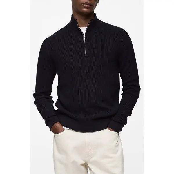 Mango Perkins Half-zip Sweater - Dark Navy
