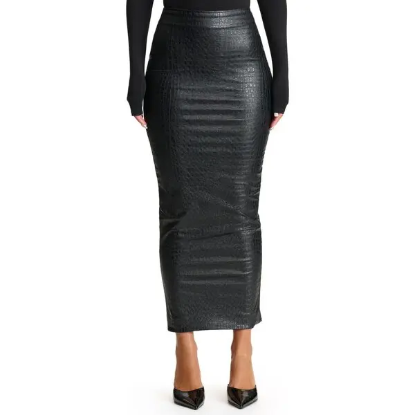 Naked Wardrobe Croc Embossed Midi Skirt