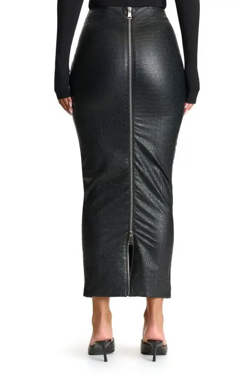 Naked Wardrobe Croc Embossed Midi Skirt