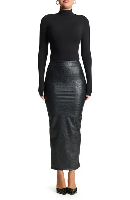 Naked Wardrobe Croc Embossed Midi Skirt