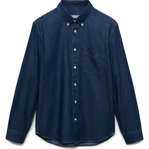 Mango Slim Fit Cotton Chambray Button-down Shirt - Dark Blue