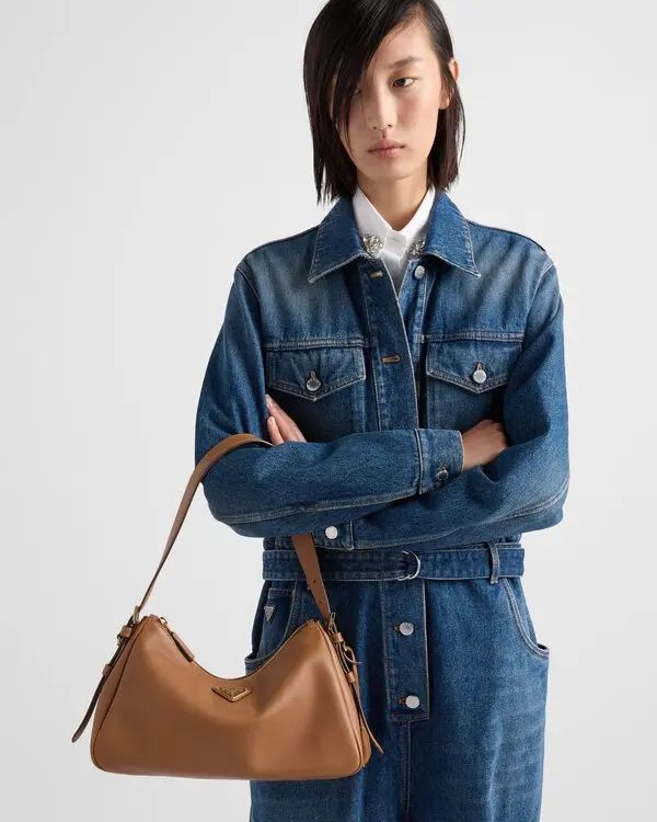 Prada Aimée Medium Leather Shoulder Bag - Brown