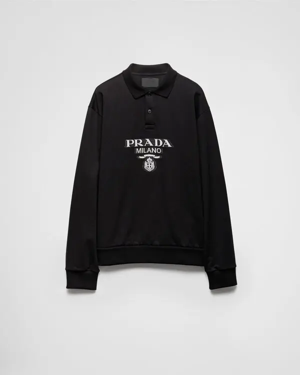 Prada Long-Sleeved Cotton Polo Shirt - Black | Editorialist