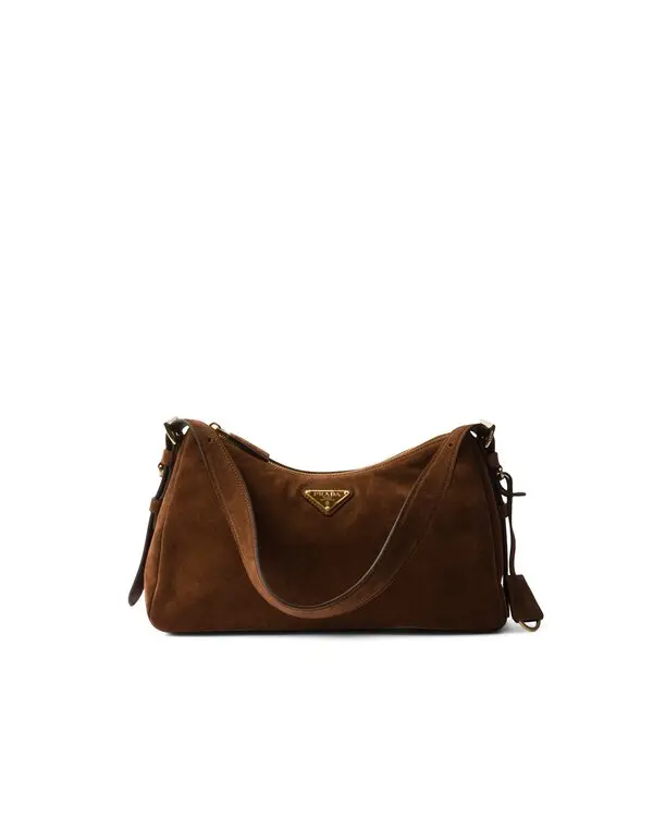 Prada Aimée Medium Suede Shoulder Bag - Brown