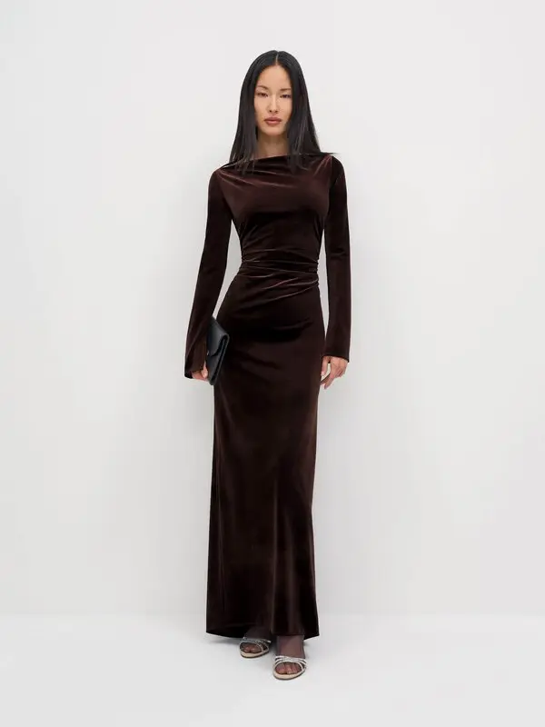 REFORMATION Donya Velvet Dress - Brown