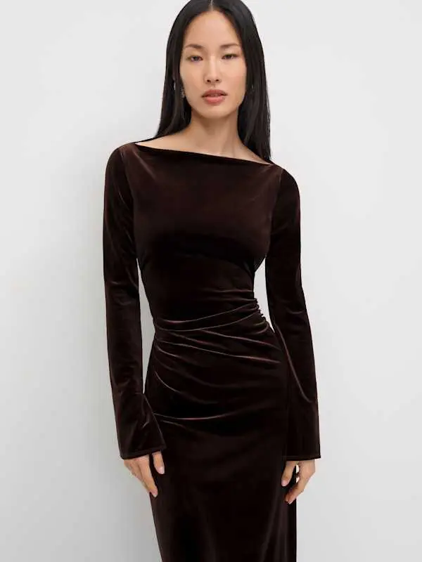 REFORMATION Donya Velvet Dress - Brown