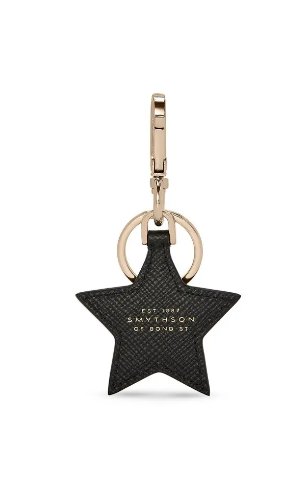 Smythson Panama Leather Star Keyring - Black
