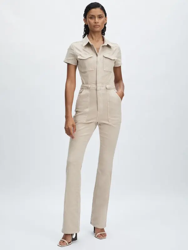 Good American Twill Utility Bootcut Jumpsuit - Sand