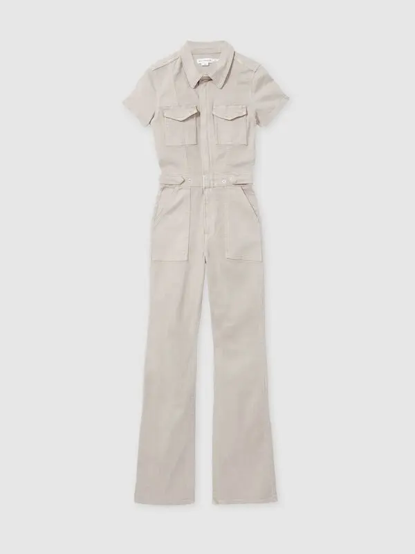 Good American Twill Utility Bootcut Jumpsuit - Sand