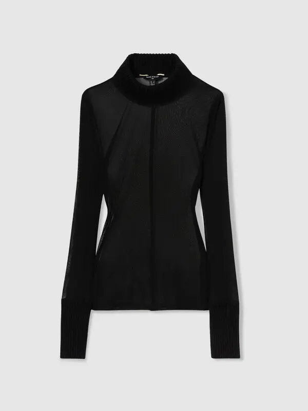 REISS Amber Atelier Sheer-jersey Funnel-neck Top