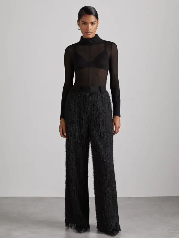 REISS Amber Atelier Sheer-jersey Funnel-neck Top