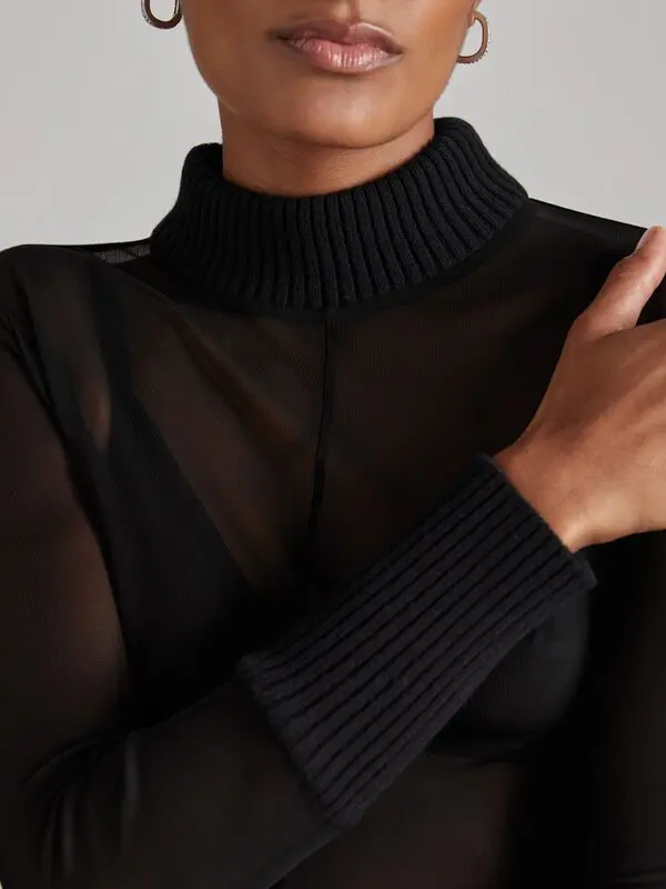 REISS Amber Atelier Sheer-jersey Funnel-neck Top