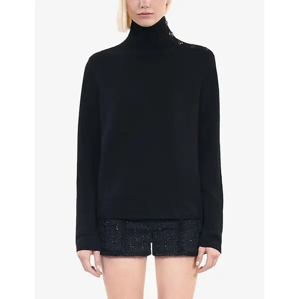 The Kooples High-neck Knitted Wool Jumper - Black