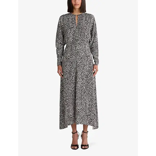 long sleeve dalmatian print dress NEW Dalmatian Print Tie Neck Smock Dress