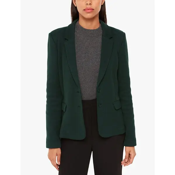 Whistles Slim-fit Single-breasted Cotton-jersey Blazer - Dark Green