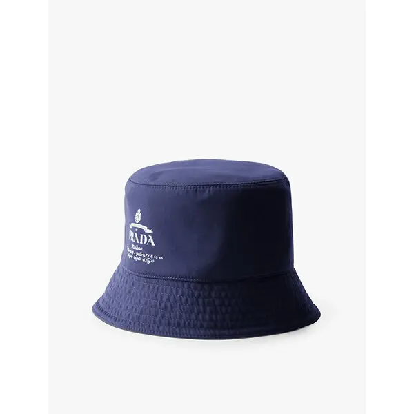 Prada Branded Cotton Bucket Hat - Blue