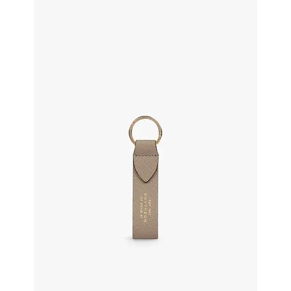 Smythson Panama Grained Leather Keyring - Sandstone