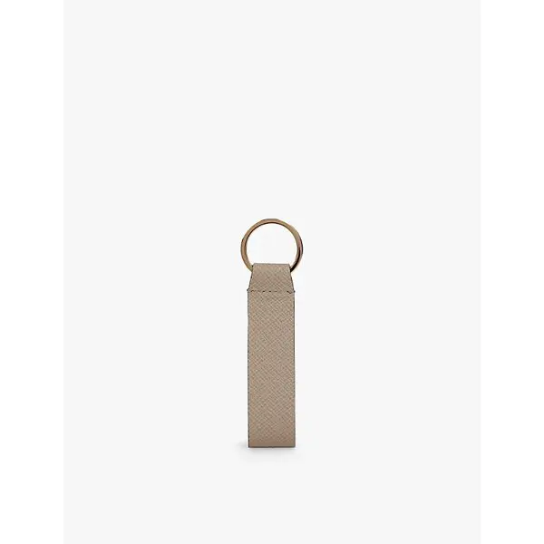 Smythson Panama Grained Leather Keyring - Sandstone