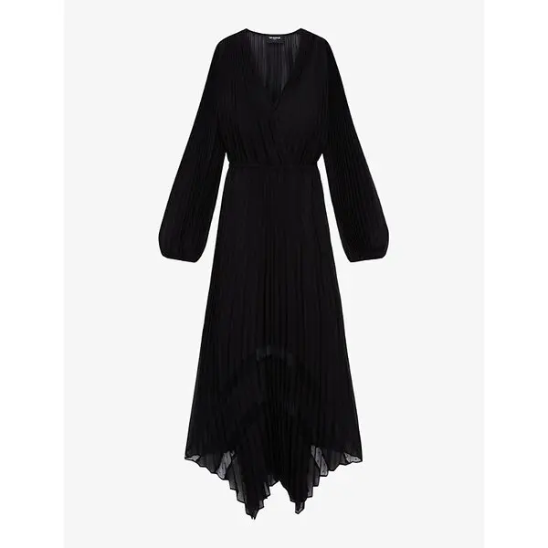 The Kooples Lace-panel Pleated Maxi Dress - Black