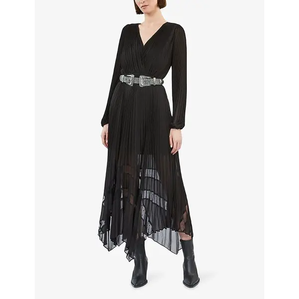 The Kooples Lace-panel Pleated Maxi Dress - Black