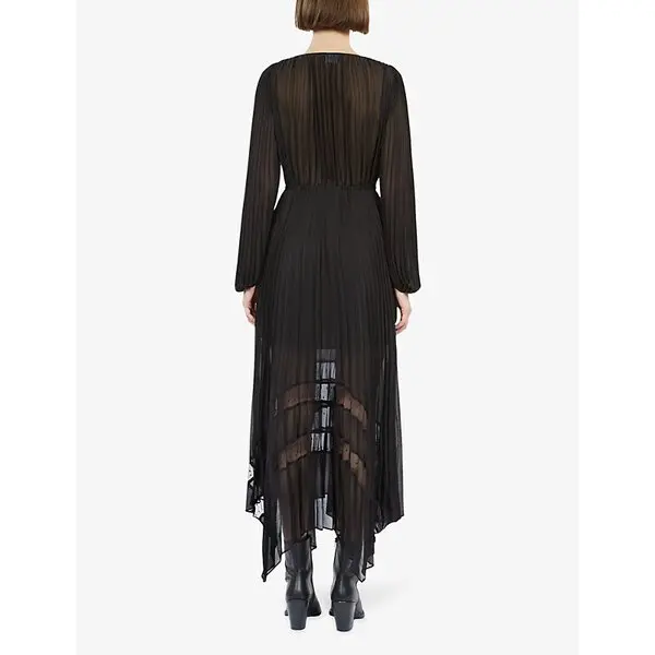 The Kooples Lace-panel Pleated Maxi Dress - Black