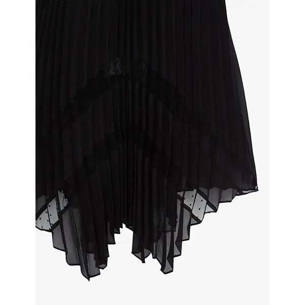 The Kooples Lace-panel Pleated Maxi Dress - Black