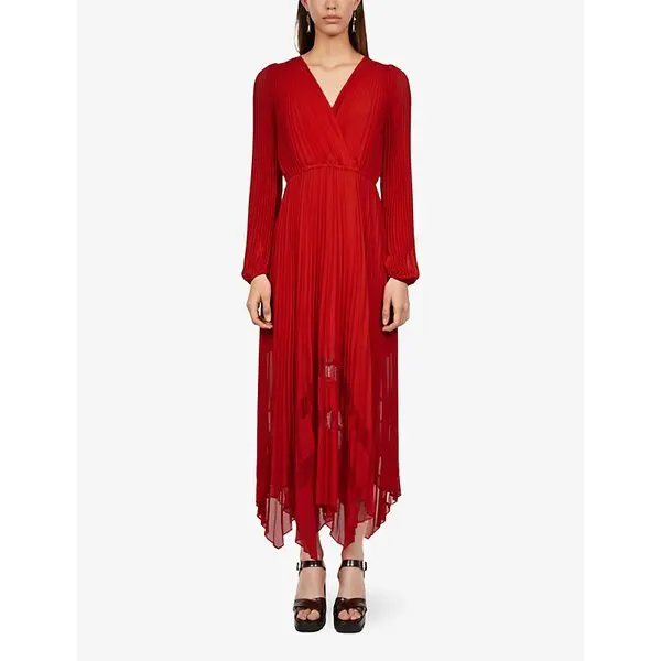 The Kooples Pleated Woven Maxi Dress - Red