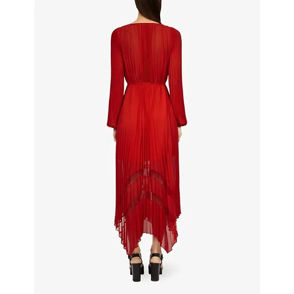 The Kooples Pleated Woven Maxi Dress - Red
