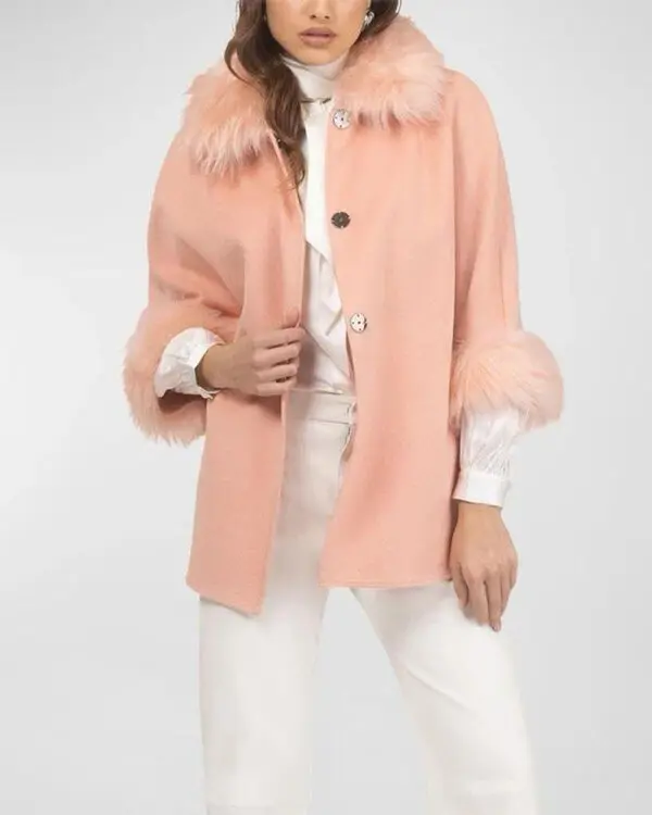 Gorski Wool & Lamb Cape - Light Pink