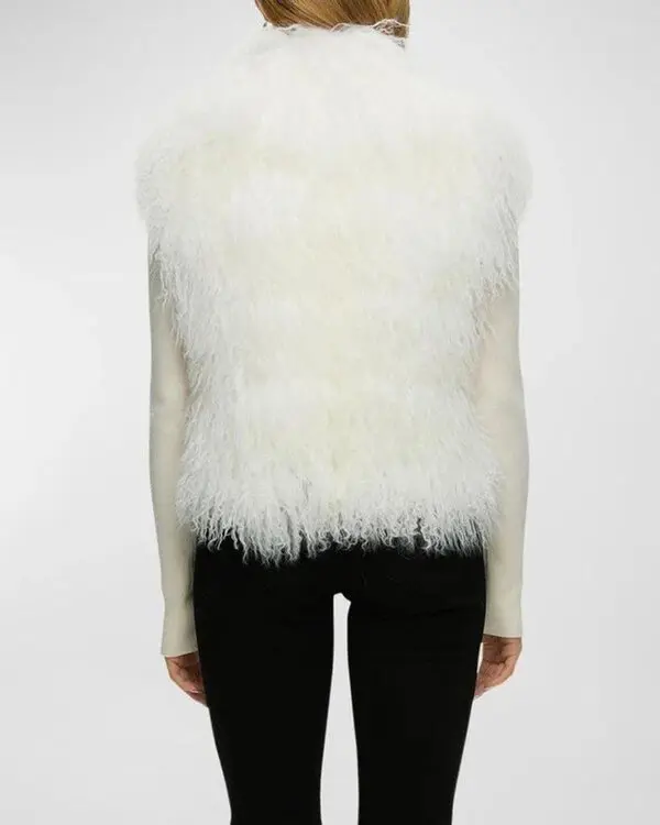 Gorski Collared Mongolian Lamb Vest - White