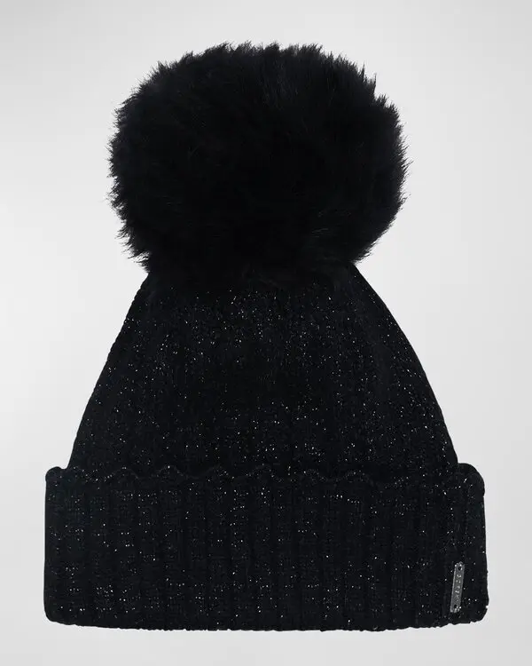 Gorski Knit Beanie With Fur Pom - Black