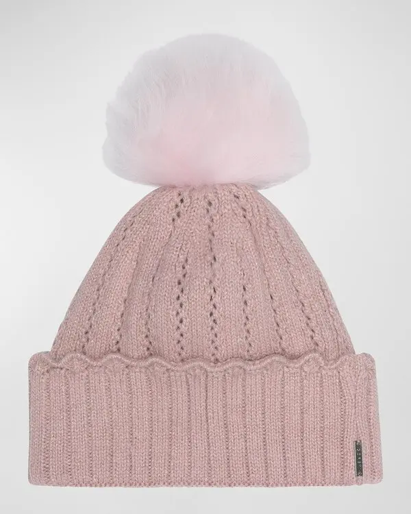 Gorski Knit Beanie With Fur Pom - Pink
