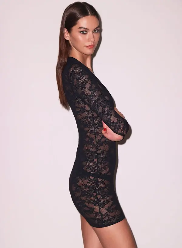 FLEUR DU MAL Le Stretch Lace Plunge Mini Dress