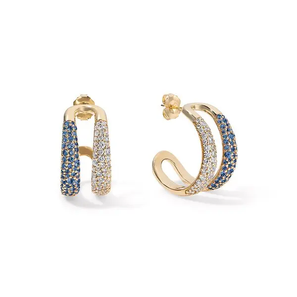 Stephanie Gottlieb Blue Sapphire And Diamond Double Domed Hoops