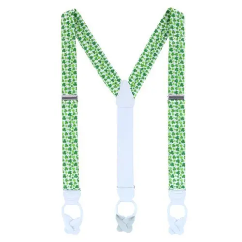 Trafalgar Shamrock Silk Button End Suspenders - White