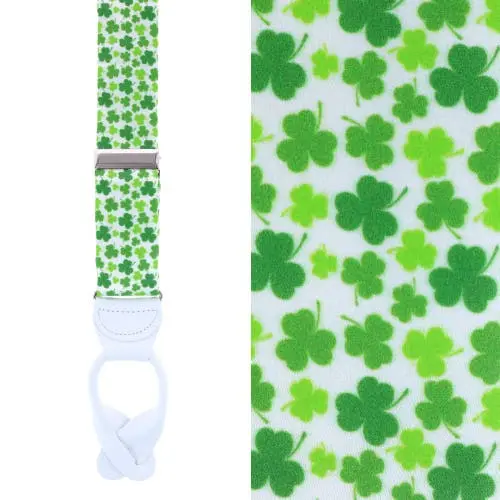 Trafalgar Shamrock Silk Button End Suspenders - White