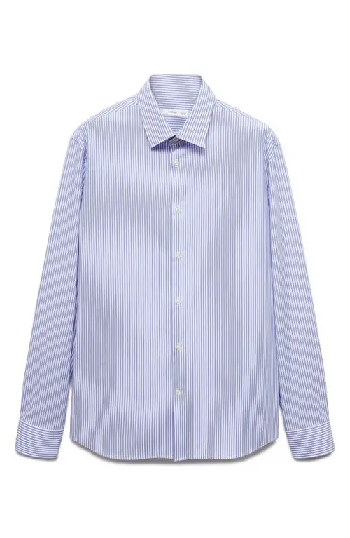 Mango Slim Fit Pinstripe Stretch Cotton Button-up Shirt - Blue