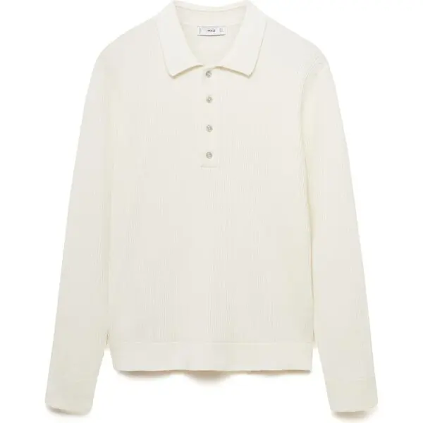 Mango Rib Long Sleeve Polo - Off White