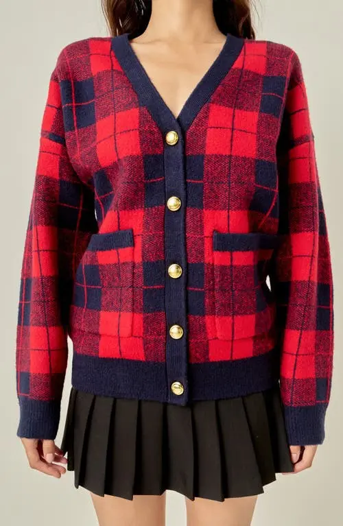 English Factory Oversized Check Cardigan - Burgundy
