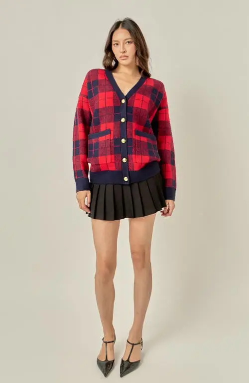 English Factory Oversized Check Cardigan - Burgundy