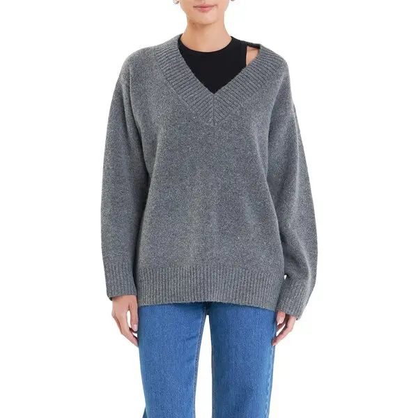 English Factory Oversized V-neck Sweater - Charcoal