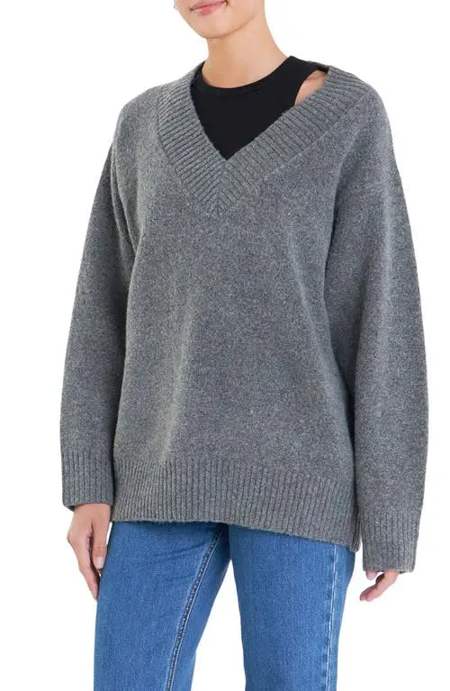 English Factory Oversized V-neck Sweater - Charcoal