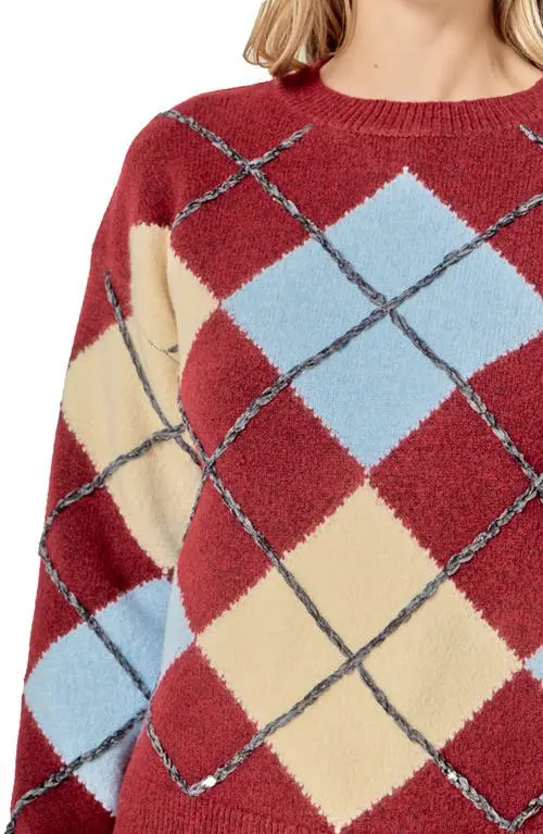 English Factory Argyle Knit Sweater - Burgundy Multi