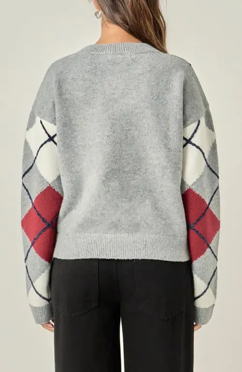 English Factory Argyle Knit Sweater - Light Grey Multi