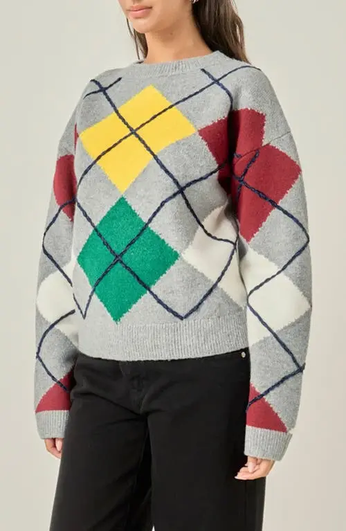 English Factory Argyle Knit Sweater - Light Grey Multi