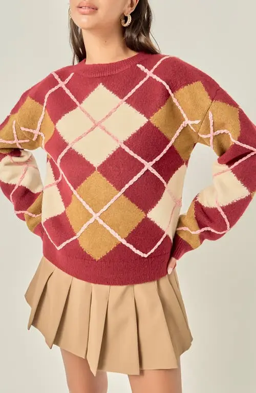 English Factory Argyle Knit Sweater - Wine Multi